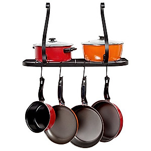 Vdomus Wall Mounted Pot and Pan Rack for Kitchen, Cookware Hanging rack with 10 Hooks Included, Hanging Pan Organizer, Black