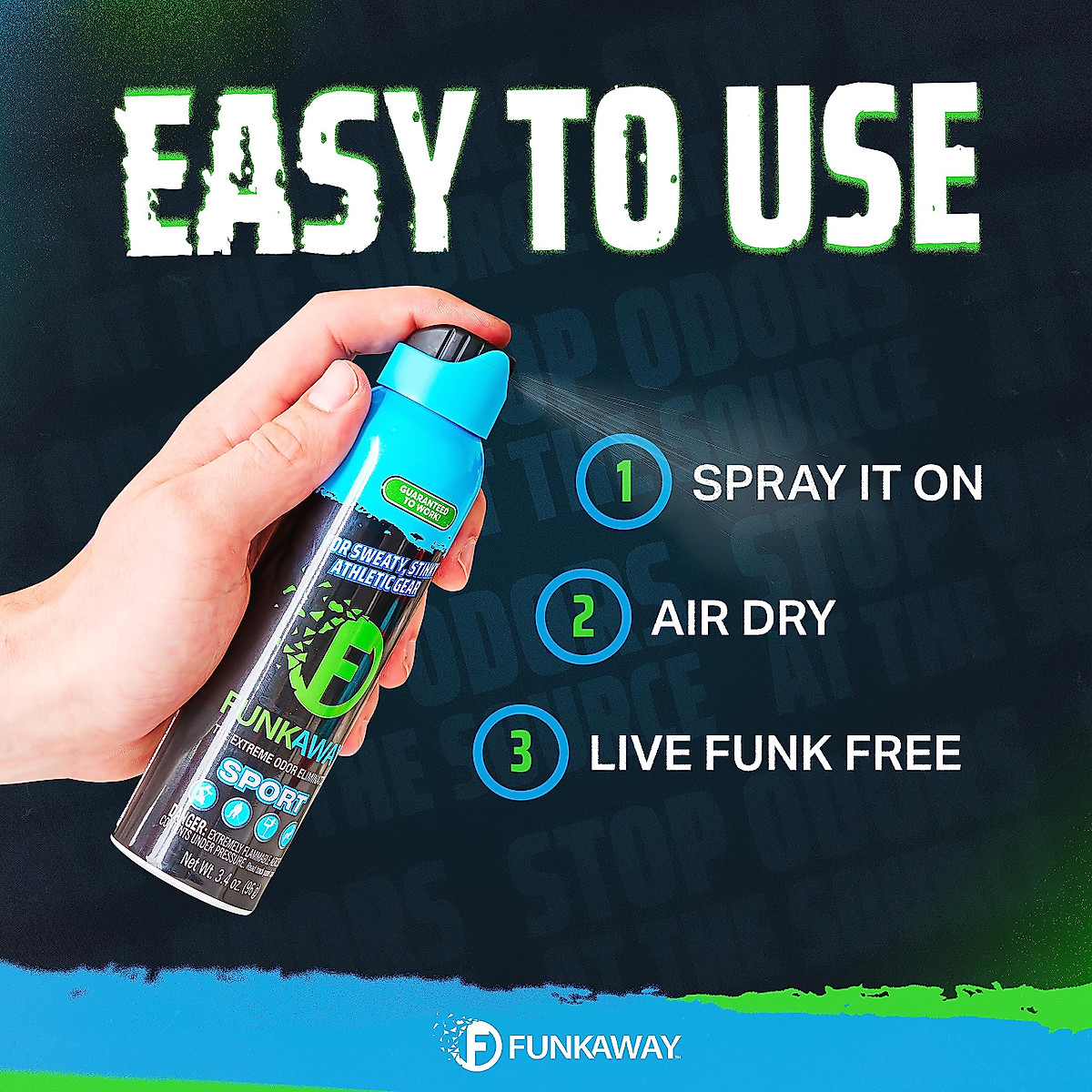 FunkAway Sport Aerosol Spray, 3.4 oz | The Extreme Odor Eliminator | Refresh Shoes and Sports Gear | For Stuff You Can’t Put In The Wash, Black (FASA3.4)
