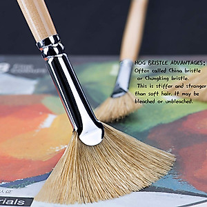 Oil Acrylic Paint Brushes Artist Fan Paint Brush Set Hog Bristle Long Handle Painting Brush. (3Pcs)