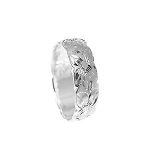 Arthur's Jewelry 925 sterling silver Hawaiian plumeria flower all around 6mm band ring size 9