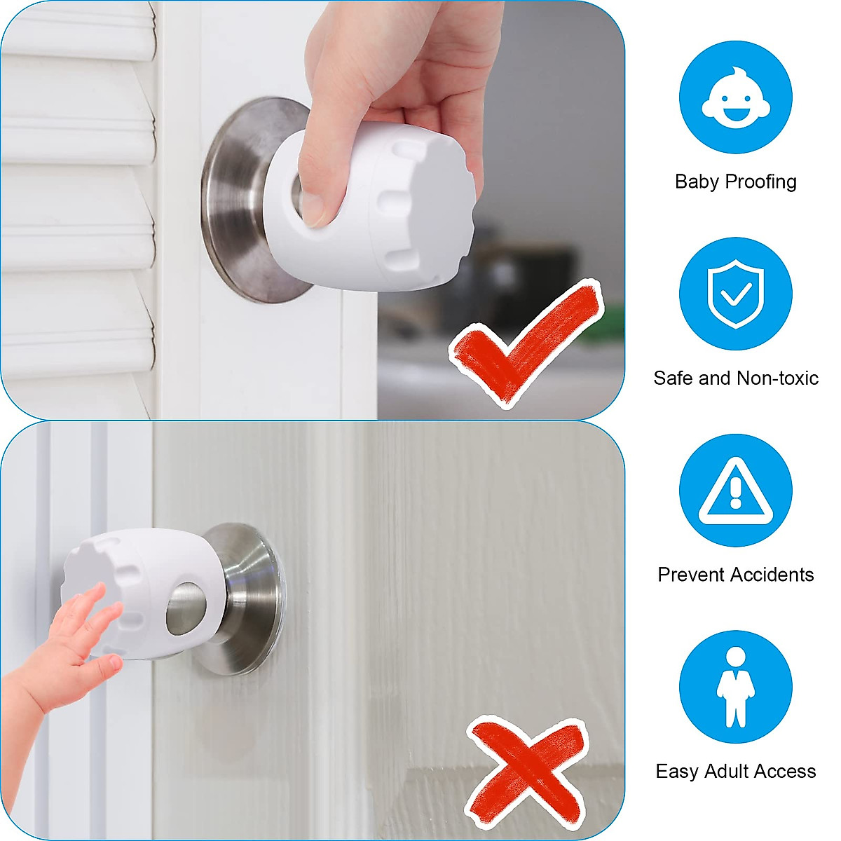 6 Pack Childproof Door Knob Cover, Anglecai Babyproof Baby Door Knob Safety Cover Baby Safety Door Handle Cover Door Knob Locks