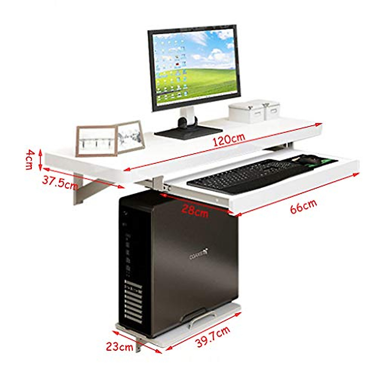 WZHONG Wall Floating Computer Desk Table Study Writing Desk Portable Laptop Desk with Main Frame and Adjustable Keyboard Tray (Size : 80cm)