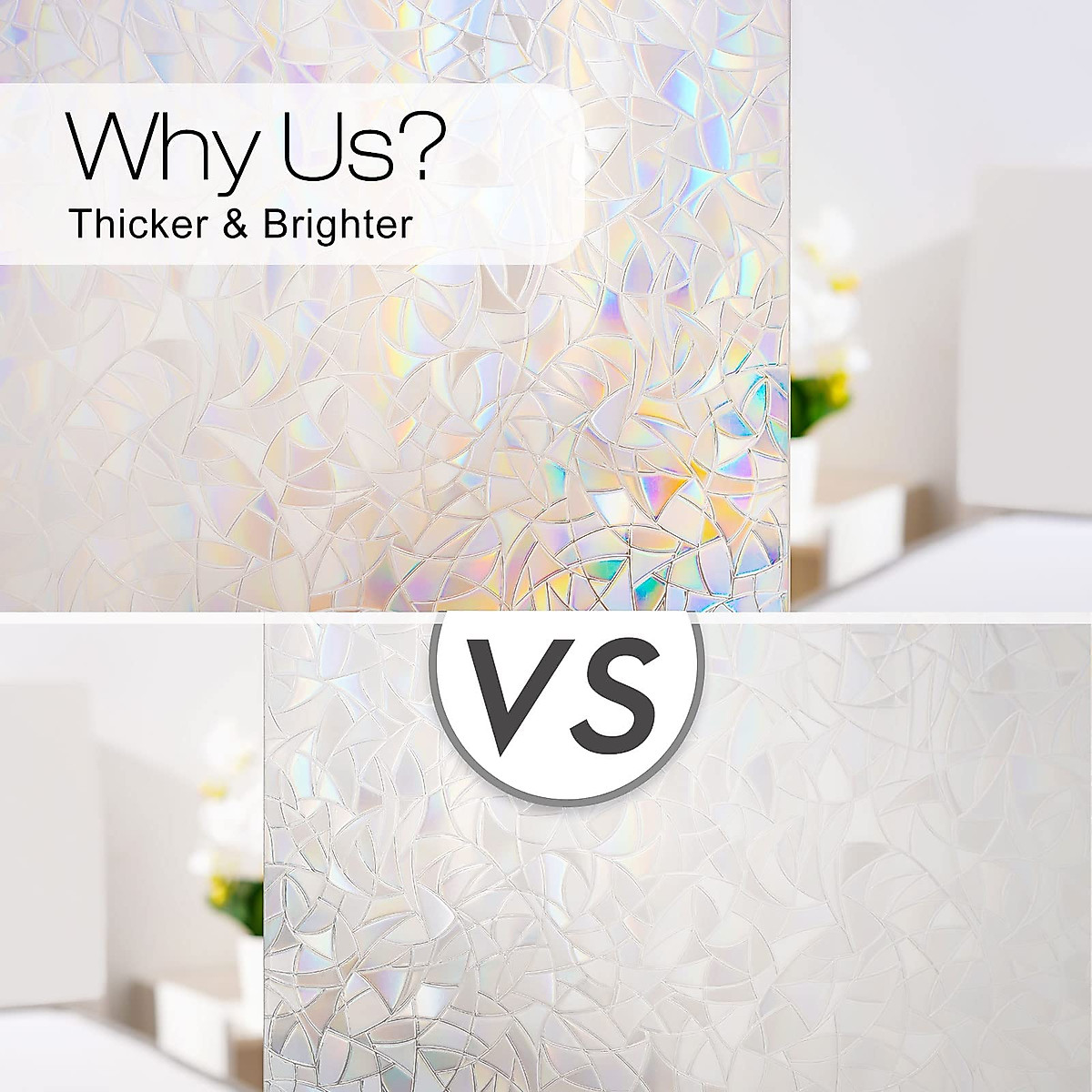 rabbitgoo Window Privacy Film, Rainbow Window Clings, 3D Decorative Window Vinyl, Stained Glass Window Decals, Static Cling Window Sticker Non-Adhesive, 17.5 x 78.7 inches