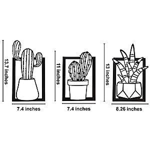 EFOLKI Metal Wall Art Decor, Boho Farmhouse Home Kitchen Bathroom Bedroom Living Room Wall Decor, Outdoor Patio Garden Wall Decor, Plant Cactus Metal Wall Art Hanging (Black)