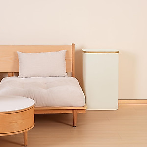 iEGrow Slim Laundry Hamper, Narrow Laundry Basket with Lid,Foldable Clothes Hamper with Bamboo Handles,Hamper Basket with Removable Inner Bag for Laundry Room Bedroom College Dorm,60L Beige