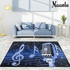 Naanle Music Musical Area Rug 5'x7', Microphone with Music Notes Polyester Area Rug Mat for Living Dining Dorm Room Bedroom Home Decorative