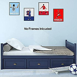 Cristiano Ronaldo and Lionel Messi Wall Art, World Cup Posters, Soccer Superstar Canvas Posters, Motivational Football Sports Art Prints for Office Living Room Home Decor, Set of 4 (8"x10" Unframed)