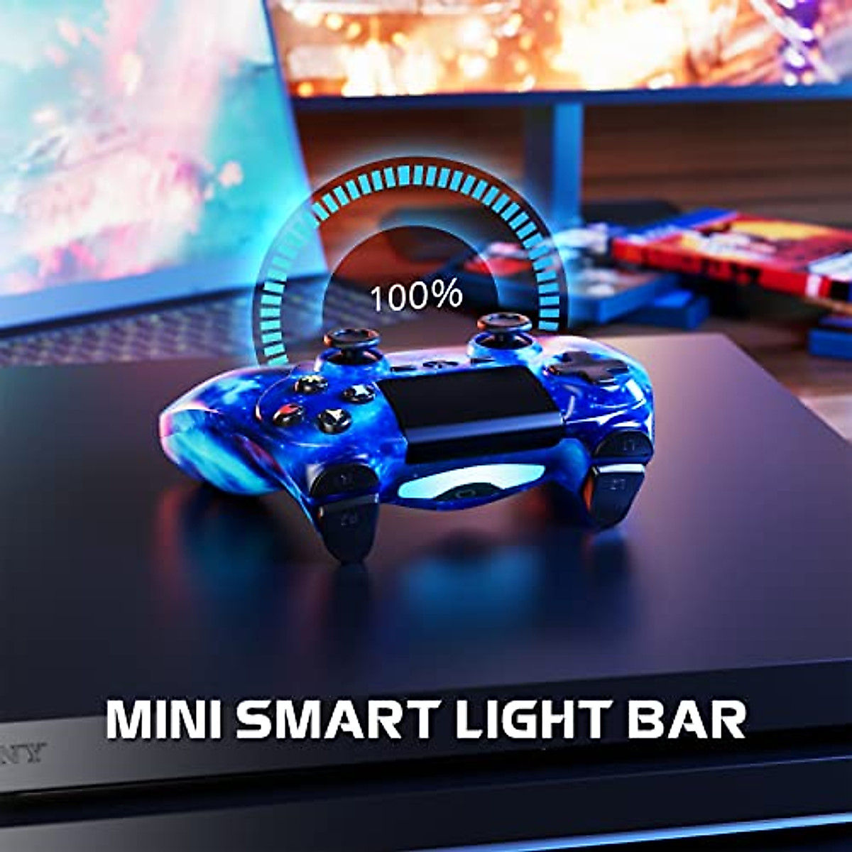 Wireless Controller for PS4, Controller for Sony PlayStation 4, Double Shock 6-Axis Motion Sensor, Sensitive Touch Pad, Built-in Speaker & Stereo Headphone Jack, Compatible with PlayStation 4/Pro/Slim