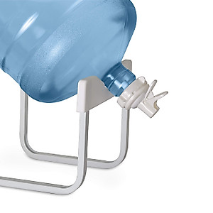 Brio Stainless Steel 3-5 Gallon Water Jug Stand and 2 Dispenser Valves, Rust-Resistant Non Slip Water Stand with BPA Free Fast Flow Water Spout Fits Both 48mm and 55mm Bottles 2 CAPS Included (White)