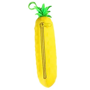NUOBESTY Silicone Pencil Holder Cute Zipper Case Pineapple Shaped Makeup Bag Organizer Stationery Purse Wallet Cosmetic Brush Bags