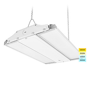 LUXRITE 14 Inch Linear High Bay LED Shop Lights, 80/110/150W Wattage Selectable, Up to 20500LM, 4CCT 3000K-5000K, Adjustable Tilt Hanging Shop Light, 0-10V Dimmable, 120-277V, UL - Warehouse Workshop