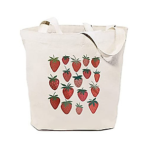 GXVUIS Strawberry Canvas Tote Bag for Women Aesthetic Reusable Grocery Shoulder Bags for Shopping Travel Gift for Girls White