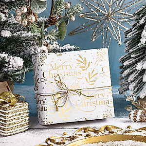 RUSPEPA Christmas Wrapping Paper - Reindeer, Snowflake, Flower and Text Design with Metallic Foil Shine - 4 Rolls - 30 Inches x 10 Feet Per Roll