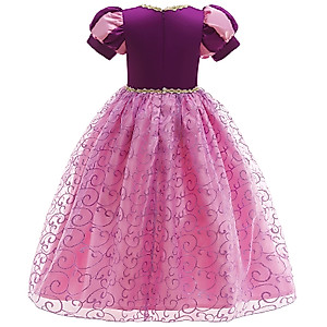 JOURPEO Girls Dress Puff Sleeve Princess Costume Dress Up Fancy Halloween Christmas Cosplay Party Costume (First Purple, 3-4 Years)