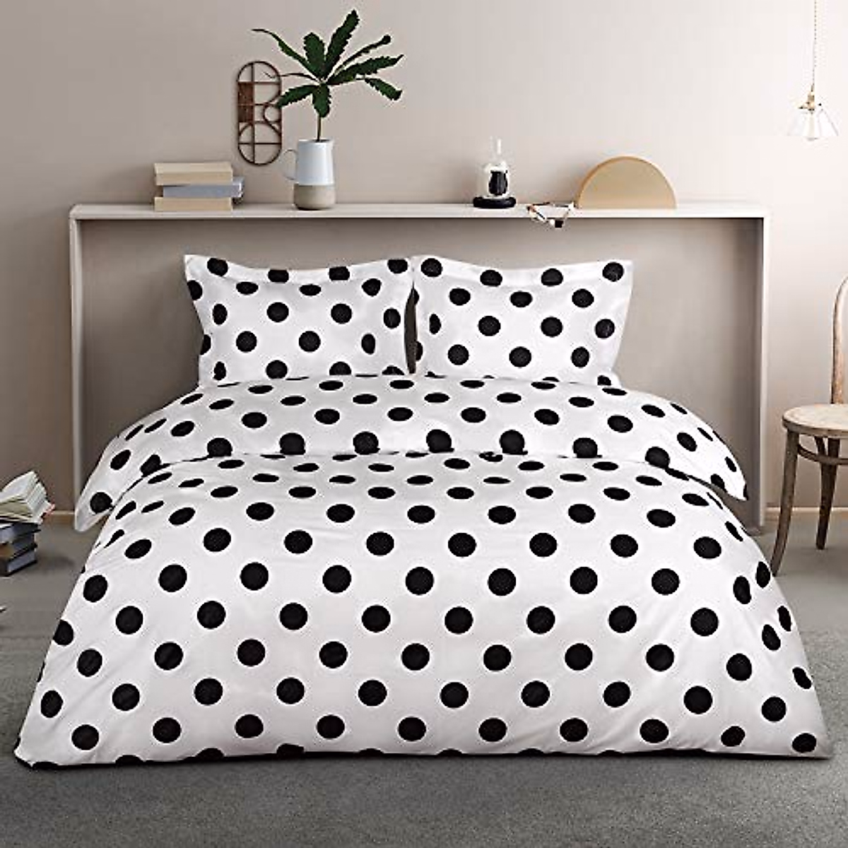 NTBAY Microfiber Twin Duvet Cover Set, 2 Pieces Ultra Soft Polka Dots Printed Comforter Cover Set with Zipper Closure and Corner Ties, Black and White