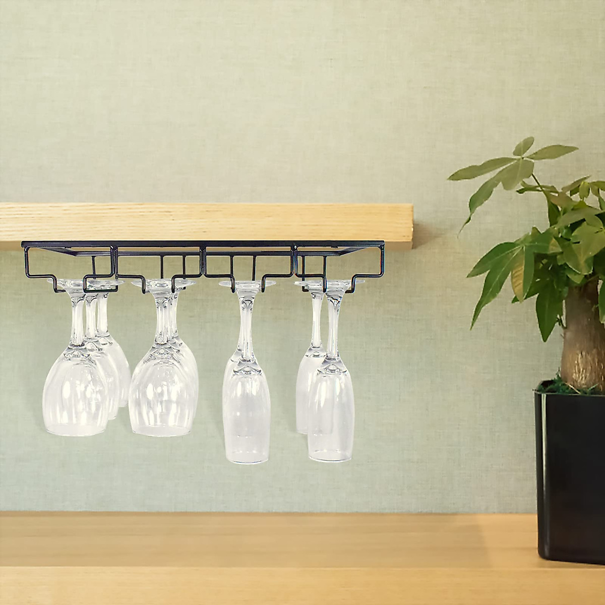 AMUFYSHH 3 Rows Wine Glass Rack for Under Cabinet, 2 Packs Stemware Racks, Hanging Wine Glasses Metal Rack, Storage Hanger Organizer for Kitchen Cabinet Bar (DOUBLE)