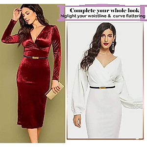 ALAIX Women's Leather Skinny Belt for Dress Adjustable Thin Waist Belt Dress Belt with Vintage Gold Buckle Black