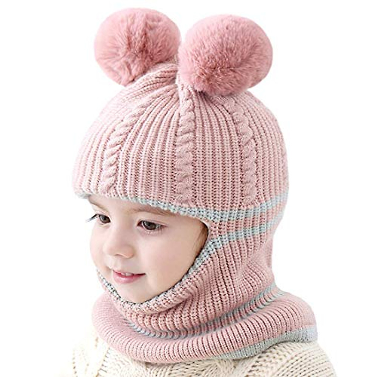 Toddler Winter Hat Baby Winter Hat Scarf Set Boys Girls Winter Hood Scarf Beanie Fleece Balaclava Earflap Skull Cap 2-5T Pink