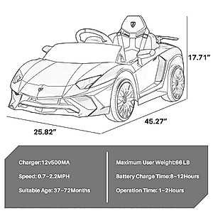 Kidzone Kids Electric Ride On 12V Licensed Lamborghini Aventador Battery Powered Sports Car Toy with 2 Speeds, Parent Control, Sound System, LED Headlights & Hydraulic Doors - Pink