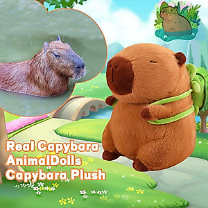 Emoin Capybara Plush Toys Kawaii Capybara Plushies with Turtle Backpack Soft Brown Capybara Stuffed Animals Capybara Gifts Doll Pillow for Baby Boys Girls Toys - 9Inch