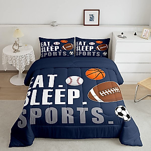 Feelyou Football Comforter Set Kids Basketball Basketball Ball Games Comforter for Boys Girls Sports Bedding Set Comforter Room Decor Duvet Set Queen Size Boys