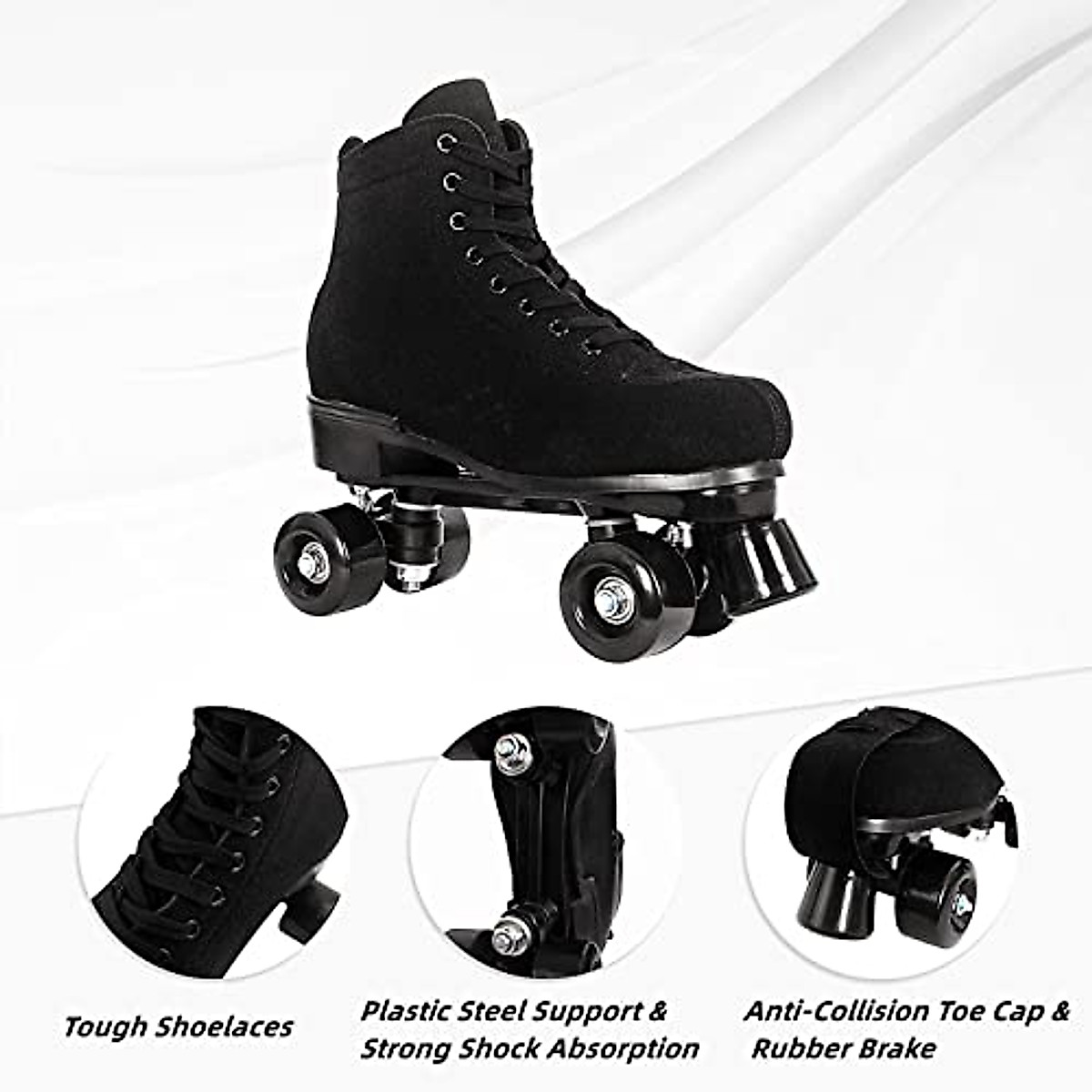 Roller Skates for Women with Suede High-top Double Row Rollerskates, Unisex-Adult Derby Skate for Beginner,Fast Braking Rink Skates
