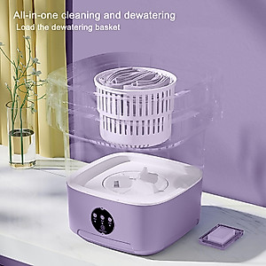 Portable Washing Machine,9L Large Capacity Small Washing Machine,Foldable Washing Machine with Spin-Dry Basket,Mini Washer for Washing Small Pieces of Clothing, Baby Clothes,Underwear,Socks -Purple