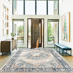 TOPRUUG Washable Rug 8x10 - Area Rugs for Living Room Anti Slip Backing Rugs for Bedroom Stain Resistant Non-Shedding Distressed Area Rug (Blue, 8X10)