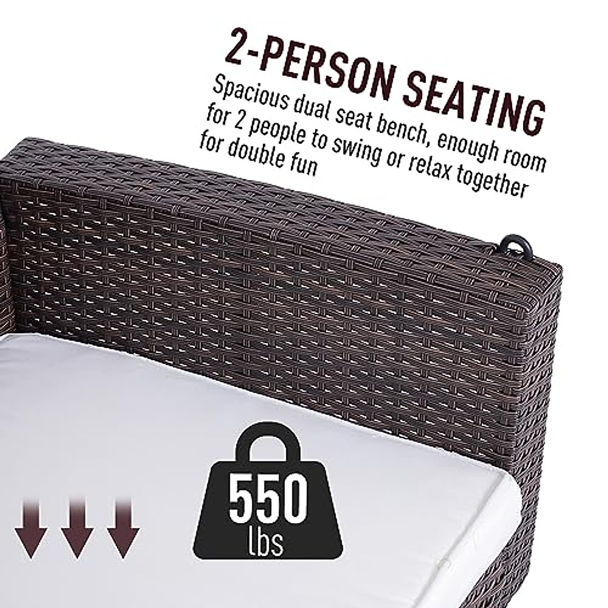 Outsunny 2 Person Wicker Hanging Swing Bench, Front Porch Swing Outdoor Chair with Cushions 550 lbs. Weight Capacity for Backyard, Garden, Cream White