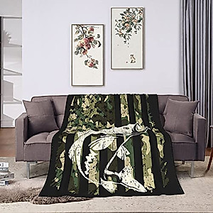 Bass Fish Flag Green Blanket Soft Lightweight Throw Blanket Comfortable Warm Bed Blanket for Bedroom Living Room Sofa Couch(50"x40")