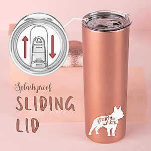 Onebttl French Bulldog Gifts for Women, Best Frenchie Mom Gifts for Birthday, Unique Dog Mom Gifts for Frenchie Mama, Rose Gold Stainless Steel Insulated Tumbler 20 oz - Frenchie Mom