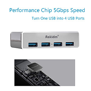Powered USB Hub 3.0 – Rekidm USB Hub with Extra Power Supply Port, Aluminum Clamp for Desktop, Computer, PC, Table Edge with Durable Adjustable Clip, Compact Space-Saving Mountable USB Hub (Silver)