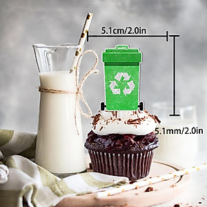 18pcs Green Glitter Dessert Cupcake Topper Garbage Truck Trash Cans Truck Waste Management Recycling Theme Decorations Boy Girl Happy Birthday Party Decor Supplies