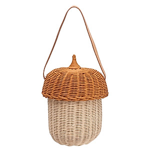 Zerodis Kids Rattan Storage Basket, Cute Photography Props Exquisite Hand Woven Decorative Rattan Basket Bag Acorn Shaped for Home (Large Handbag)