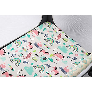 Tontukatu Pack n Play Stretchy Fitted Playard Sheet Set 2 Pack Jersey Knit Ultra Soft for Baby Girl Portable Mini Crib Sheets,Convertible Playard Mattress Cover,Flamingo Elephant Horse Lt Green Pink