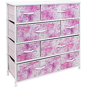Sorbus Dresser for Kids Bedroom 8 Drawers - Storage Organizer Closet Furniture Chest for Girls & Boys, Nursery, Playroom, Clothes, Toys - Steel Frame, Wood Top, Fabric Bins (Tie-dye Pink)