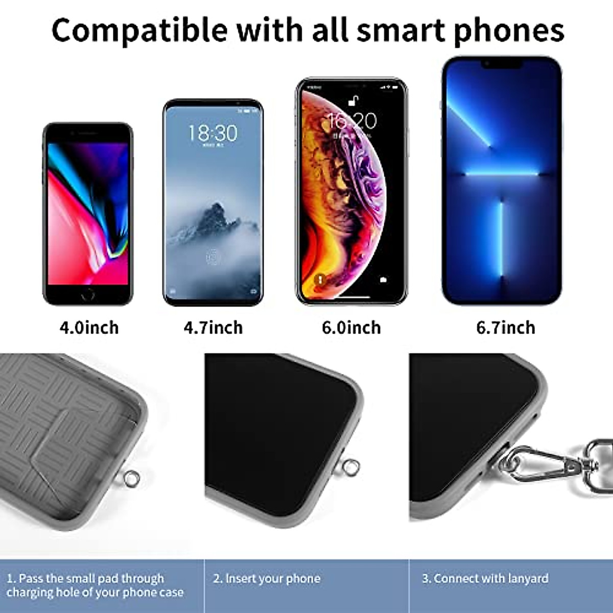 Dutyway Cell Phone Lanyard, Universal Crossbody Adjustable Detachable Neck Strap, Durable Cool Black Marble Compatible with Most Smartphones Badge Key Card Holder for Men Women (4-Piece Set)