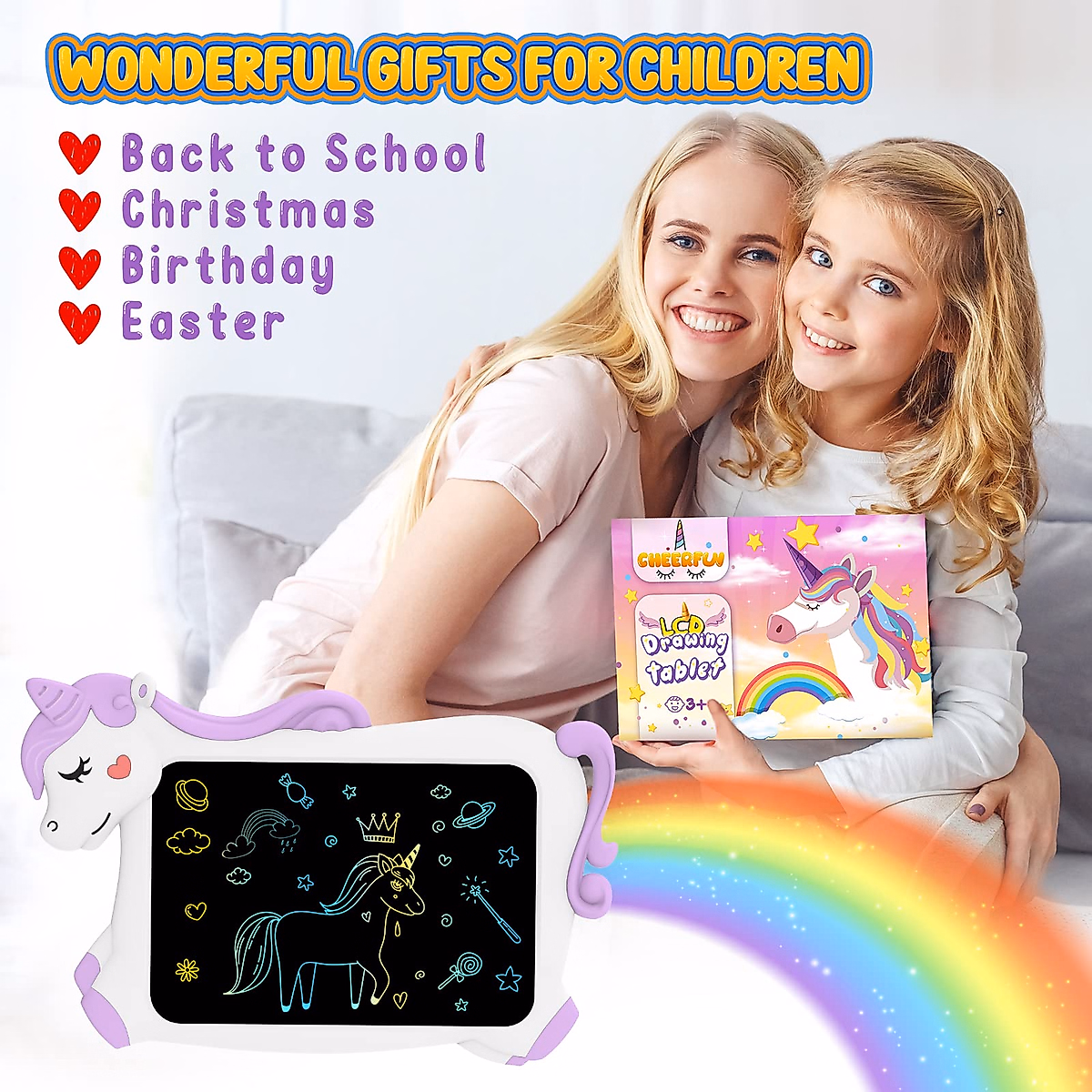 CHEERFUN LCD Writing Tablet for Kids Toys 10'' Toddler Unicorns Toys Gifts for Girls Age 3-8 Erasable Doodle Board Mess Free Drawing Pad Birthday Gift Ideas Christmas Stockings Easter Basket Stuffers