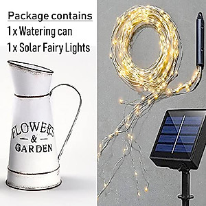 soltuus Solar Watering Can with 6.6ft Cascading Lights, Including Metal Watering Can and 180 LED Solar Powered Waterfall Lights, Christmas Gift for Mom, Decorative for Outdoor Garden Patio
