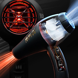 SRI Salon Dry Pro, Infrared Light Blow Dryer with Salon Results, Negative Ions for Reduced Frizz, Fast-Drying & Max Shine, 1875W, Free Attachments - Concentrator, Diffuser, & Comb