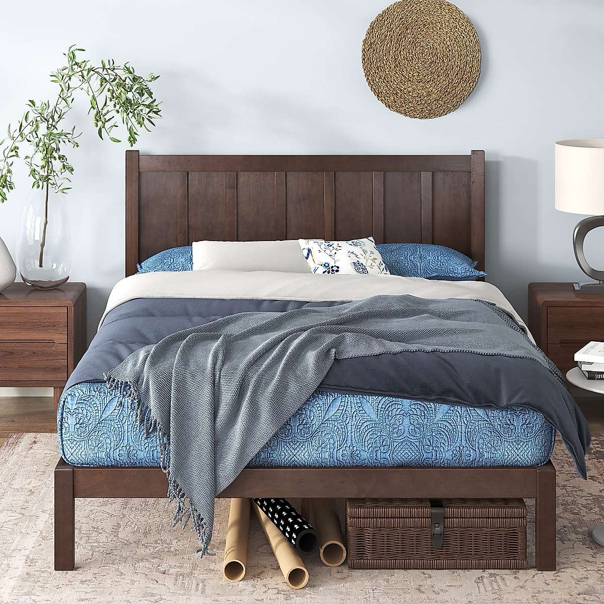 ZINUS Adrian Wood Rustic Style Platform Bed with Headboard, No Box Spring Needed, Wood Slat Support, King