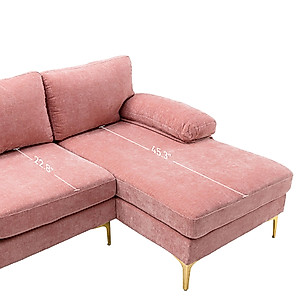 OUYESSIR U-Shaped Sectional Sofa Couch, 4 Seat Sofa Set for Living Room, 110.6" L-Shaped Chenille Sleeper Couch Set with Double Chaise Lounge (Pink)