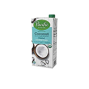 Pacific Foods Organic Unsweetened Coconut Milk, Plant Based Milk, 32 oz Carton (12 Pack)