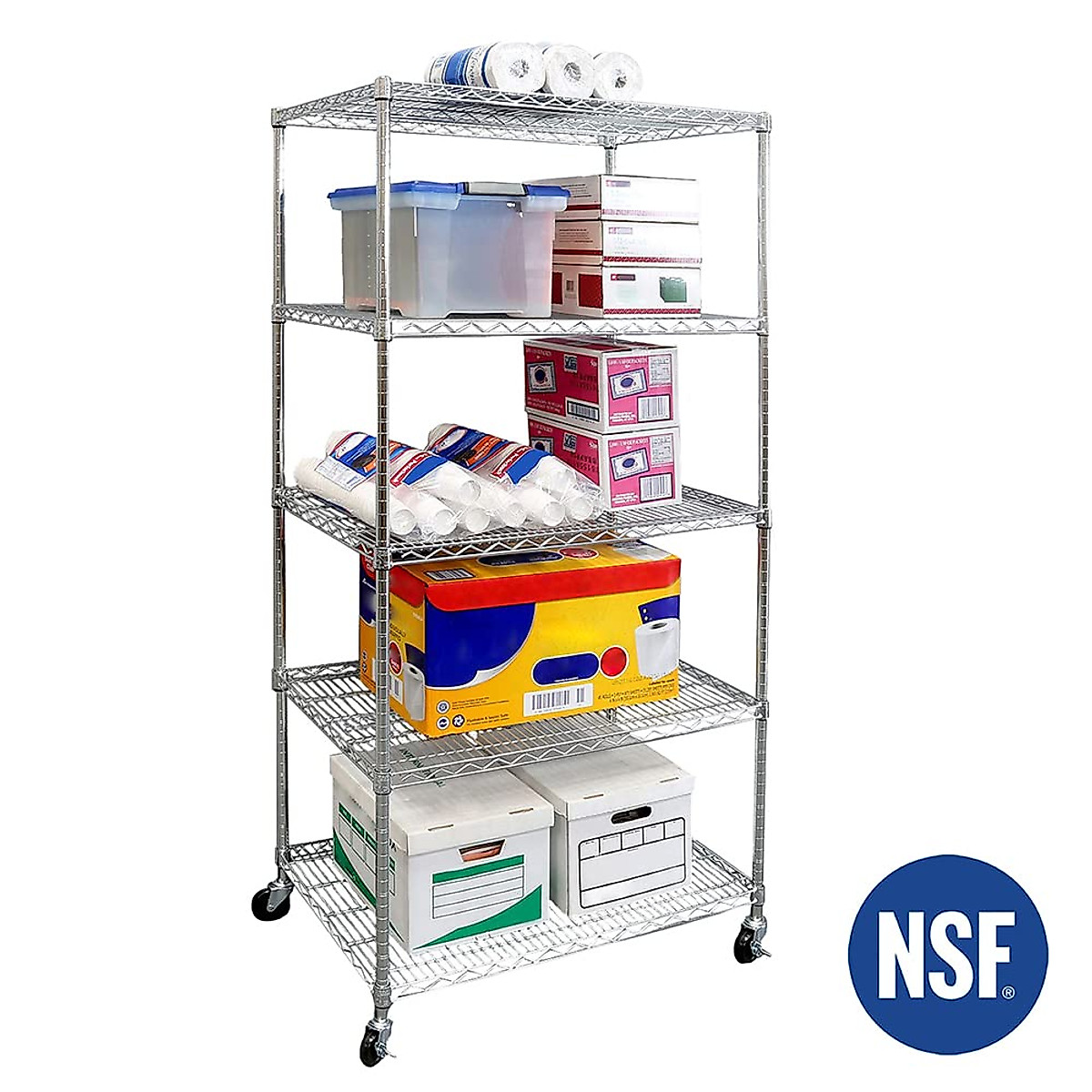 Seville Classics UltraDurable Heavy Duty NSF Solid Steel Wire Rack Storage Unit, Organizer for Garage, Warehouse, Office, Restaurant, Classroom, Kitchen, Steel, 5-Tier Shelving, 36" W x 24" D