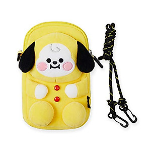 BT21 Baby Series CHIMMY Character Plush Coin Purse Makeup Toiletry Pouch Card Wallet with Lanyard, Yellow