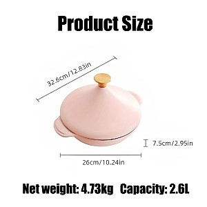 Xgxoz Cast Iron Tagine 2.6L Tajine Cooking Pot with Enameled Base And Cone-Shaped Enameled Lid, Premium Cast Iron Cooking Pot