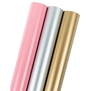 MAYPLUSS Wrapping Paper Roll - Mini Roll - 17.3 inch X 120 inch Per roll - Solid Matte Pink/Silver/Golden Design (43.2 sq.ft.ttl)