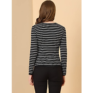 Allegra K Women's Notched Lapel Casual Work Office Striped Blazer X-Small Black
