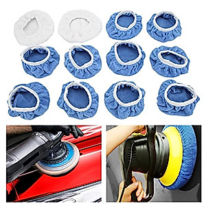 12 Packs Car Polisher Pad Bonnet Set, Waxers Bonnet Set, Polishing Bonnet Pads Microfiber for Truck Motorcycle Bike Boat Yacht