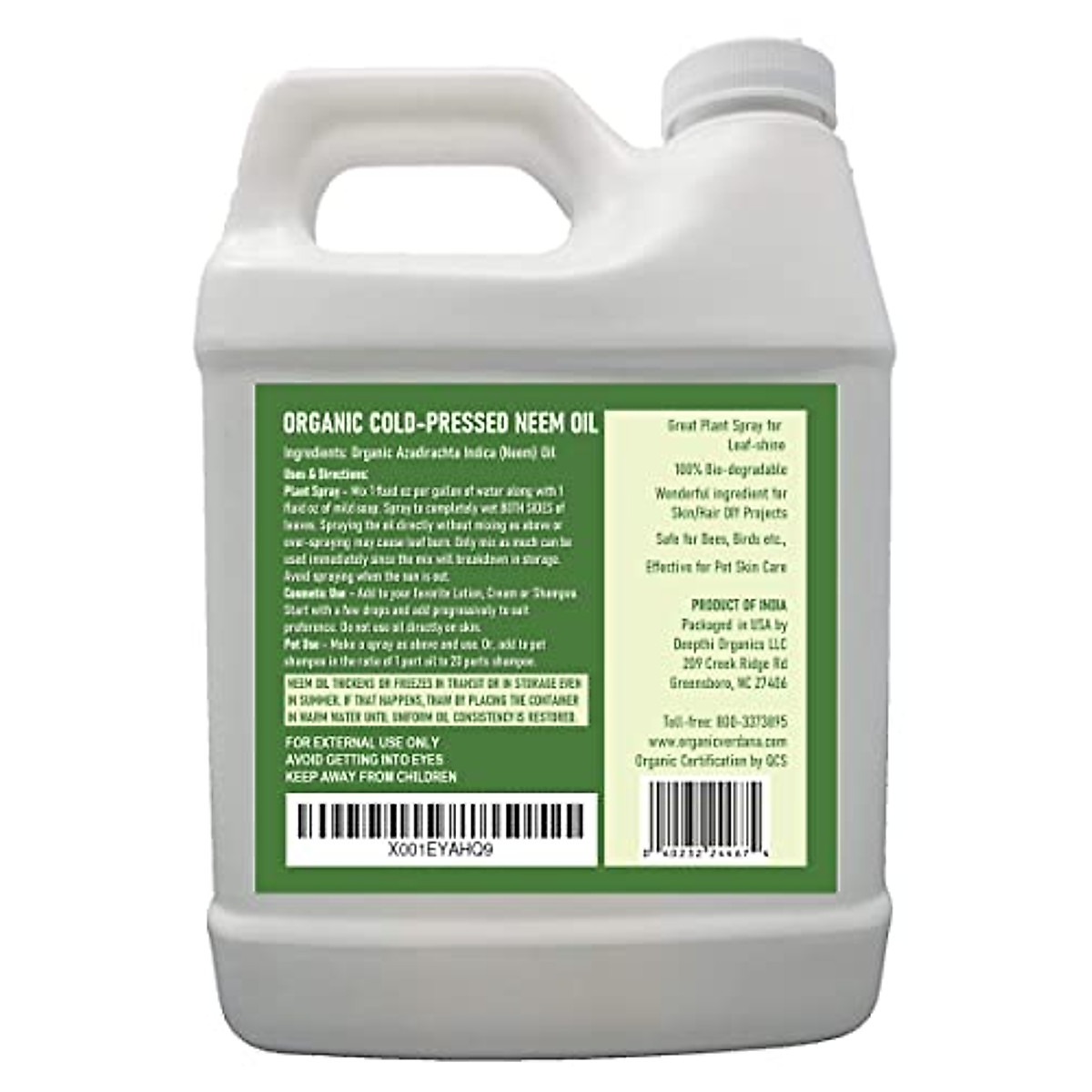 Verdana Organic Cold Pressed Neem Oil for Plants - 32 Fl. Oz - Non GMO - Unrefined, Filtered - High Azadirachtin - Pure Neem Oil, Nothing Added or Removed - Leafshine Spray, Pet Care, Skin & Hair Care